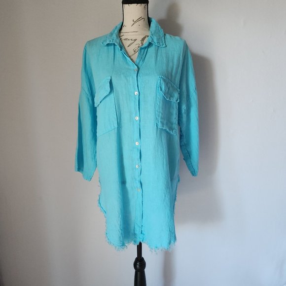 M Made In Italy | Tops | Made In Italy Linen Tunic Buttondown Shirt 34 ...